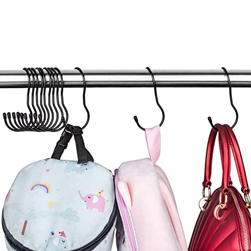 AccEncyc 12 Pcs Purse Hanger Closet Bag Hooks Handbag Organizer Heavy Duty S Hooks for Hanging Purse for Closet and Shower Stainless Steel (Black)