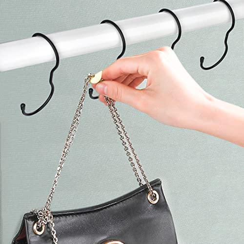 AccEncyc 12 Pcs Purse Hanger Closet Bag Hooks Handbag Organizer Heavy Duty S Hooks for Hanging Purse for Closet and Shower Stainless Steel (Black)