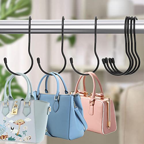 AccEncyc 12 Pcs Purse Hanger Closet Bag Hooks Handbag Organizer Heavy Duty S Hooks for Hanging Purse for Closet and Shower Stainless Steel (Black)