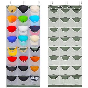 hat racks for baseball caps, baseball hat organizer ball cap holder with 24 breathable mesh pockets, hat storage hanger with 4 metal hooks and 3 adhesive velcro strips