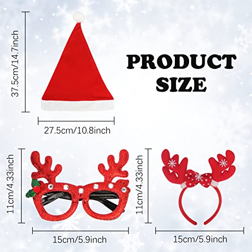 WWW 18 Pieces Christmas Party Costume Supplies, Christmas Glitter Party Glasses Frames Christmas Hat Christmas Headbands Christmas slap bracelets Set, 18 Pcs Assorted Design for for Christmas Party Favors Xmas Photo Booth Props