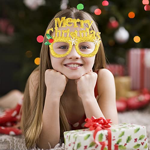 WWW 9Pcs Christmas Glasses Glitter Party Glasses Frames Christmas Decoration Costume Eyeglasses Funny Eyewear with 9 Designs for Christmas Party Favors Holiday Favors (One Size Fits All)