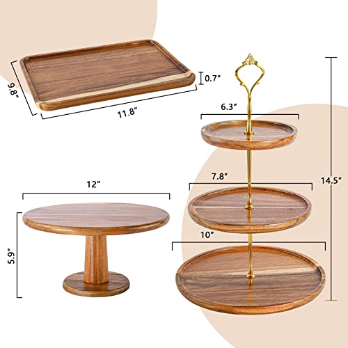 Set of 3,Lwhaoye Acacia Wood Dessert Stands Table Display Set,Tall 12 inch Rustic Dessert Cup Cake Stand for Weddings Birthdays Holidays Housewarming