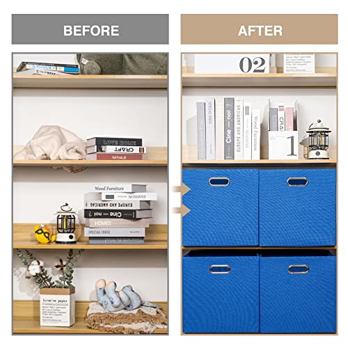 Jermichoc 13x13 Cube Storage Basket Blue Foldable Square Storage Organizer Bins with Dual Metal Handles Decorative for Home Closet Shelf Cabinet Wardrobes, 4 Pack