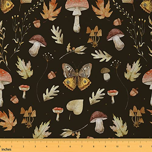 Moth Decorative Fabric by The Yard Cartoon Mushroom Leaves Farmhouse Plants Indoor Outdoor Upholstery Fabric Gothic Style Waterproof Fabric for Quilting Clothing Sewing DIY Craft,1 Yard