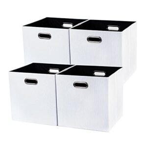 jermichoc storage bins cube organizer 4 pack, 13inch foldable square storage basket with dual metal handles decorative for home closet shelf cabinet wardrobes (white)