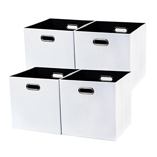 Jermichoc Storage Bins Cube Organizer 4 Pack, 13inch Foldable Square Storage Basket with Dual Metal Handles Decorative for Home Closet Shelf Cabinet Wardrobes (White)