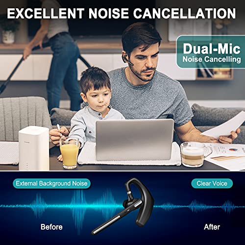 Gixxted Bluetooth Headset, V5.1 Wireless Headset with Noise Canceling Microphone, 110 Hours Work time Bluetooth Earpiece with 500mAh Battery, Compatible with Cell Phones and PC