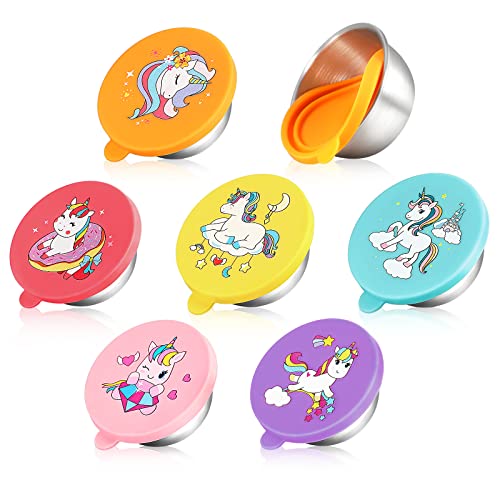 6 Pcs Unicorn Salad Dressing Containers to Go 1.9 oz Kid Condiment Sauce Containers Stainless Steel Small Containers with Lids Silicone Lid Bento Box Accessories Leakproof Condiment Cup for Food