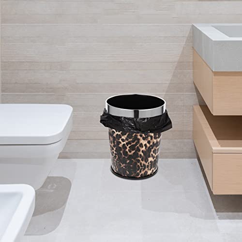 GLSTOY Garbage Storage Leopard Ring Pattern Style Buckets Holder Container Open Trash Paper Bathroom Laundry Kitchen Can Rooms Round Bucket with and Household Basket Kids Bag Fixed Metal