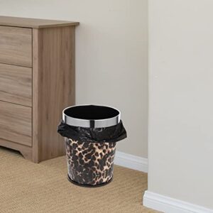 GLSTOY Garbage Storage Leopard Ring Pattern Style Buckets Holder Container Open Trash Paper Bathroom Laundry Kitchen Can Rooms Round Bucket with and Household Basket Kids Bag Fixed Metal