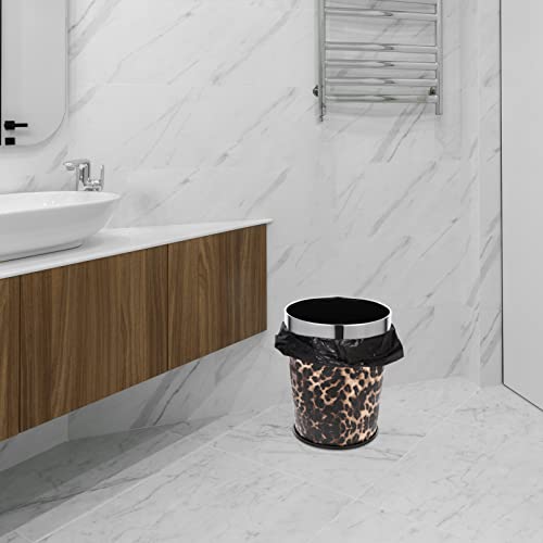 GLSTOY Garbage Storage Leopard Ring Pattern Style Buckets Holder Container Open Trash Paper Bathroom Laundry Kitchen Can Rooms Round Bucket with and Household Basket Kids Bag Fixed Metal