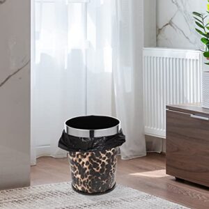 GLSTOY Garbage Storage Leopard Ring Pattern Style Buckets Holder Container Open Trash Paper Bathroom Laundry Kitchen Can Rooms Round Bucket with and Household Basket Kids Bag Fixed Metal