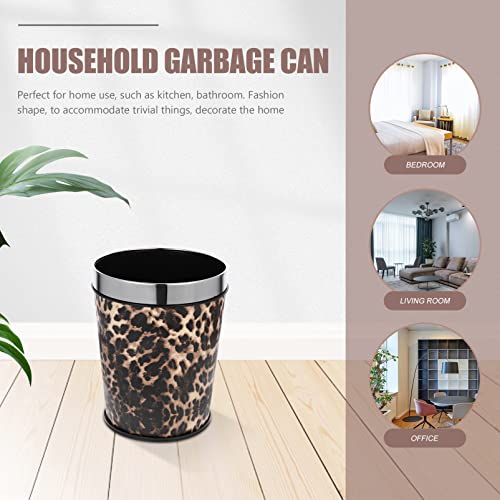 GLSTOY Garbage Storage Leopard Ring Pattern Style Buckets Holder Container Open Trash Paper Bathroom Laundry Kitchen Can Rooms Round Bucket with and Household Basket Kids Bag Fixed Metal