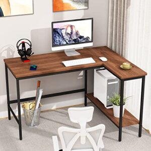 pointant l-shaped desk computer gaming desk home office desk reversible corner desk with storage shelves, study writing table workstation for home office small space 46''