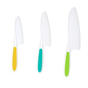 jianyi kids knife set, kitchen baking knife set for cooking and cutting fruits, bread, lettuce, veggies cake, plastic kid safe knife set for little hands - set of 3