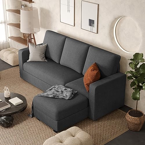 JUMMICO Convertible Sectional Sofa Couch, L-Shaped Couch with Reversible Chaise, Modern Linen Fabric Couches for Living Room, Apartment and Small Space (Dark Grey)