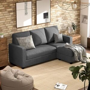 JUMMICO Convertible Sectional Sofa Couch, L-Shaped Couch with Reversible Chaise, Modern Linen Fabric Couches for Living Room, Apartment and Small Space (Dark Grey)