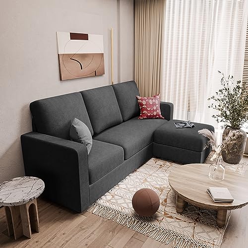 JUMMICO Convertible Sectional Sofa Couch, L-Shaped Couch with Reversible Chaise, Modern Linen Fabric Couches for Living Room, Apartment and Small Space (Dark Grey)