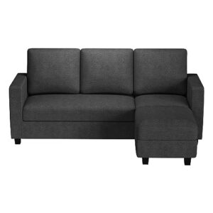 JUMMICO Convertible Sectional Sofa Couch, L-Shaped Couch with Reversible Chaise, Modern Linen Fabric Couches for Living Room, Apartment and Small Space (Dark Grey)