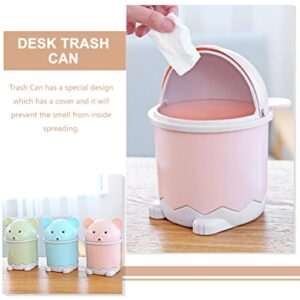 Operitacx 3Pcs Plastic Mini Wastebasket Trash Can with Swing Lid Tiny Desktop Waste Garbage Bin for Home Office Kitchen Vanity Tabletop Bedroom Bathroom Blue Green Pink