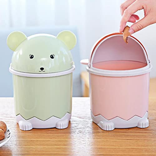 Operitacx 3Pcs Plastic Mini Wastebasket Trash Can with Swing Lid Tiny Desktop Waste Garbage Bin for Home Office Kitchen Vanity Tabletop Bedroom Bathroom Blue Green Pink