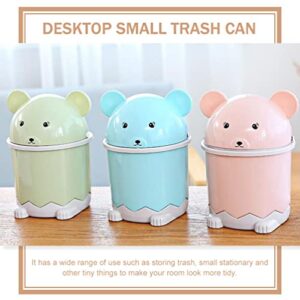 Operitacx 3Pcs Plastic Mini Wastebasket Trash Can with Swing Lid Tiny Desktop Waste Garbage Bin for Home Office Kitchen Vanity Tabletop Bedroom Bathroom Blue Green Pink