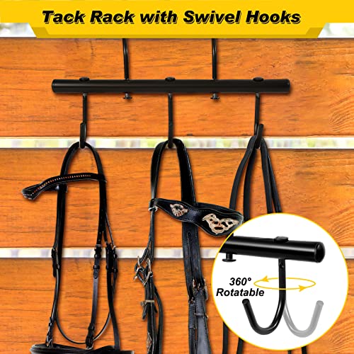 Dunzy 2 Pcs Black Tack Rack with Swivel Hooks, Hanging Bridle Hooks Portable Tack Hangers for Horses, Horse Tack Room Organizer Horse Tack Holder for Stall Room Trailer Accessories (5 Hooks Style)