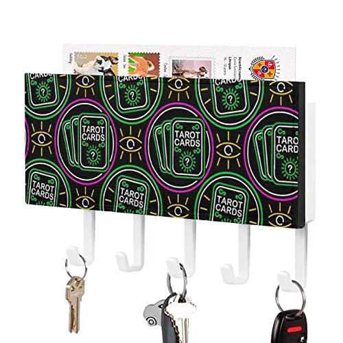 Neon Tarot Pattern Wall Mounted Key Holder Hooks Organizer Rack Hanging for Home Hallway Entryway Decorative