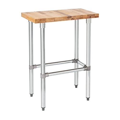 DuraSteel US Maple Top Work Table - 24 x 12 x 35 Inch Commercial Butcher Block Wooden Workbench with Open Base Stabilizing Leg Cross Braces - Fits Restaurant, Warehouse, Home, Kitchen, Garage