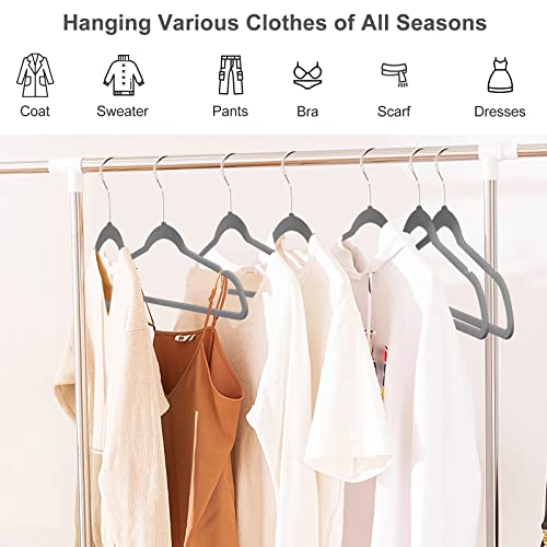 Lrophyte Velvet Hangers,Standard Hangers,Slim, Durable, Non-Slip Space Saving Clothes Hangers with 360 Degree Chrome Swivel Hook Suit Clothes Hangers,Coat Hangers (Gray/Silver, 50)