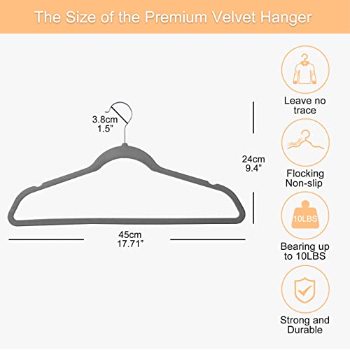 Lrophyte Velvet Hangers,Standard Hangers,Slim, Durable, Non-Slip Space Saving Clothes Hangers with 360 Degree Chrome Swivel Hook Suit Clothes Hangers,Coat Hangers (Gray/Silver, 50)