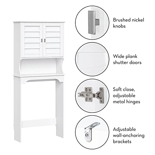 RiverRidge Brookfield Bathroom Shutter Door Over-The-Toilet Spacesaver Freestanding Storage Cabinet, White