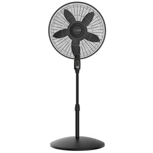 lasko 18" oscillating 4-speed large room pedestal fan with remote control adjustable height durable metal grill great for office, school and home s18605, black (renewed)