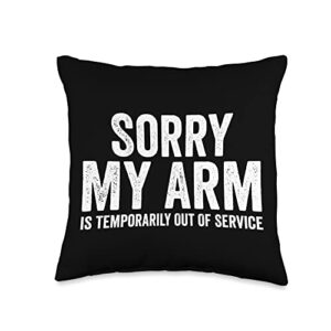 broken arm gifts sorry temporarily out of service broken arm throw pillow, 16x16, multicolor