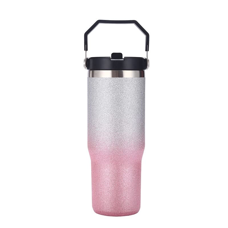 Jayvee 30oz Stainless Steel Tumbler with Straw, Vacuum Insulated Water Bottle for Home, Office or Car, Reusable Cup with Straw Leakproof Flip (Pink)