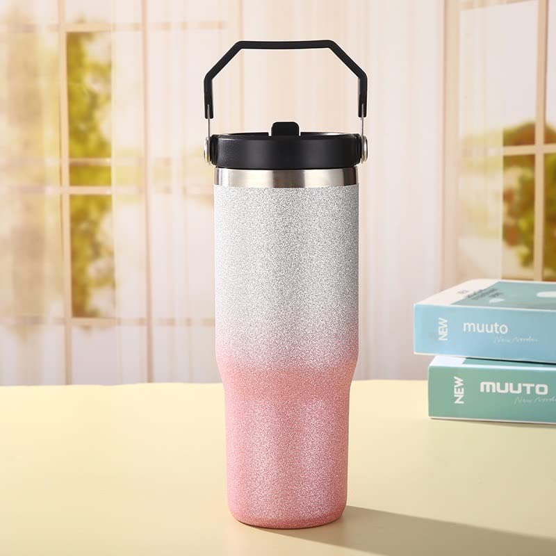 Jayvee 30oz Stainless Steel Tumbler with Straw, Vacuum Insulated Water Bottle for Home, Office or Car, Reusable Cup with Straw Leakproof Flip (Pink)