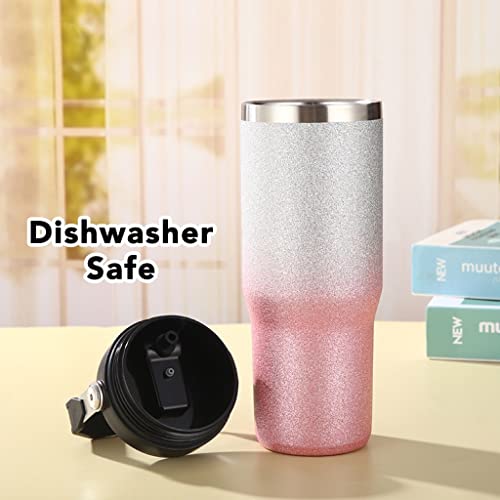 Jayvee 30oz Stainless Steel Tumbler with Straw, Vacuum Insulated Water Bottle for Home, Office or Car, Reusable Cup with Straw Leakproof Flip (Pink)