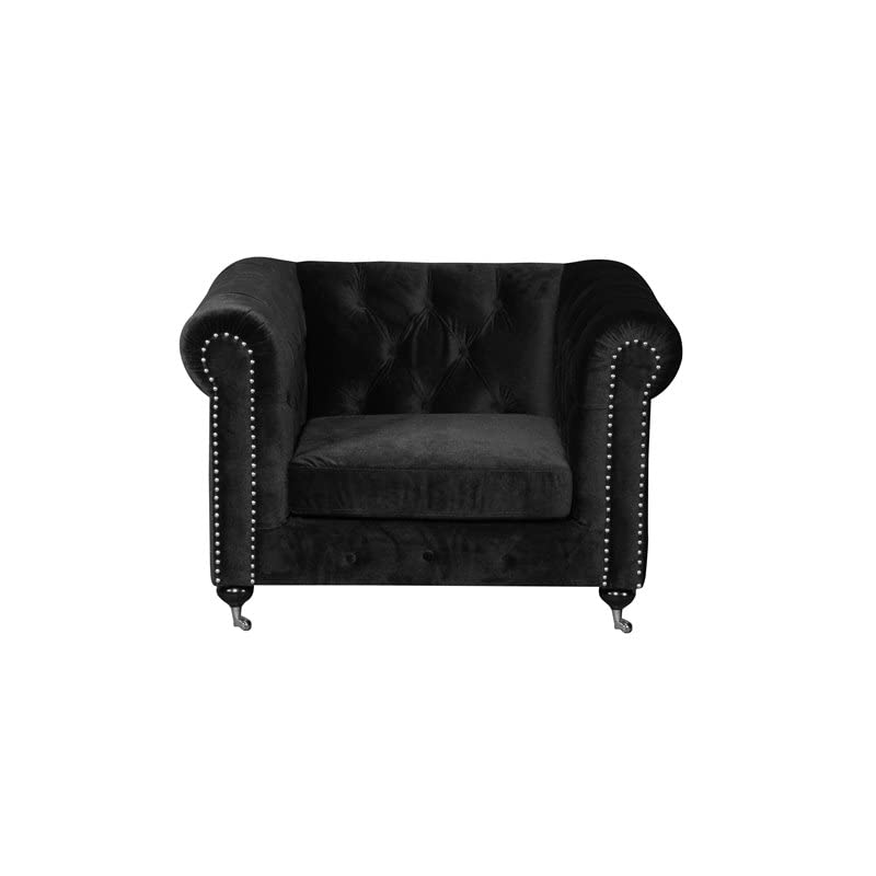 American Home Classic Claire 15" 1 Seat Velvet Upholstered Sofa in Black