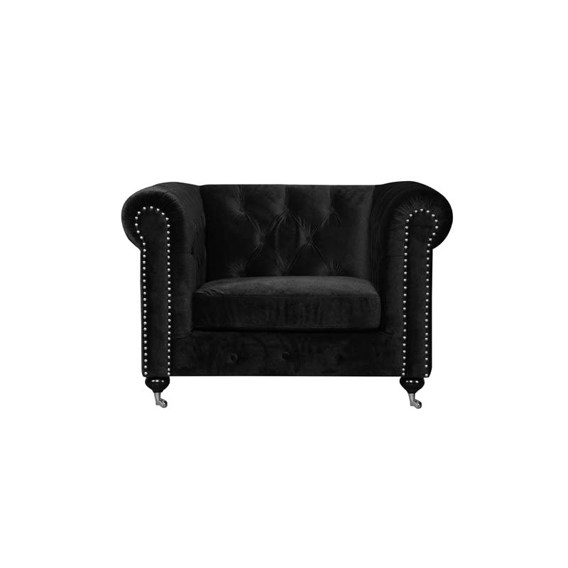 American Home Classic Claire 15" 1 Seat Velvet Upholstered Sofa in Black