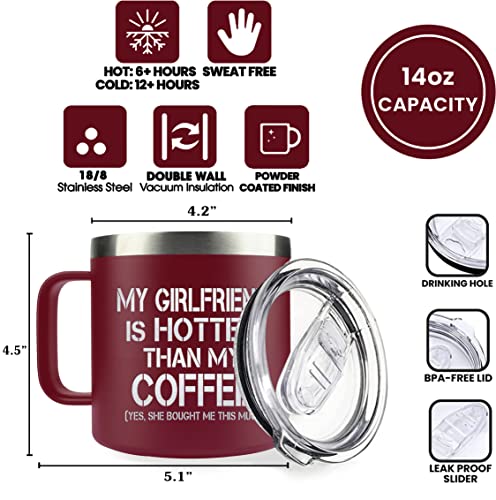 Fathers's Day Gifts for Boyfriend from Girlfriend - Boyfriend Fathers Day - Funny Gifts for Boyfriend - Boyfriend Birthday Gifts - Gifts for Him -Present for Boyfriend Novelty Coffee Mug 14oz, Red