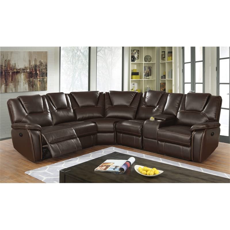 Galaxy Home Furnishings Hong Kong Power Reclining Sectional with Faux Leather in Brown