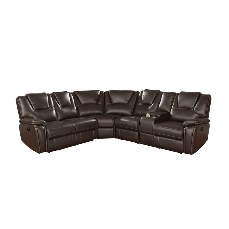 Galaxy Home Furnishings Hong Kong Power Reclining Sectional with Faux Leather in Brown