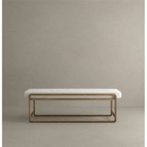 american home classic cole modern stainless steel/boucle bench in brass/ivory