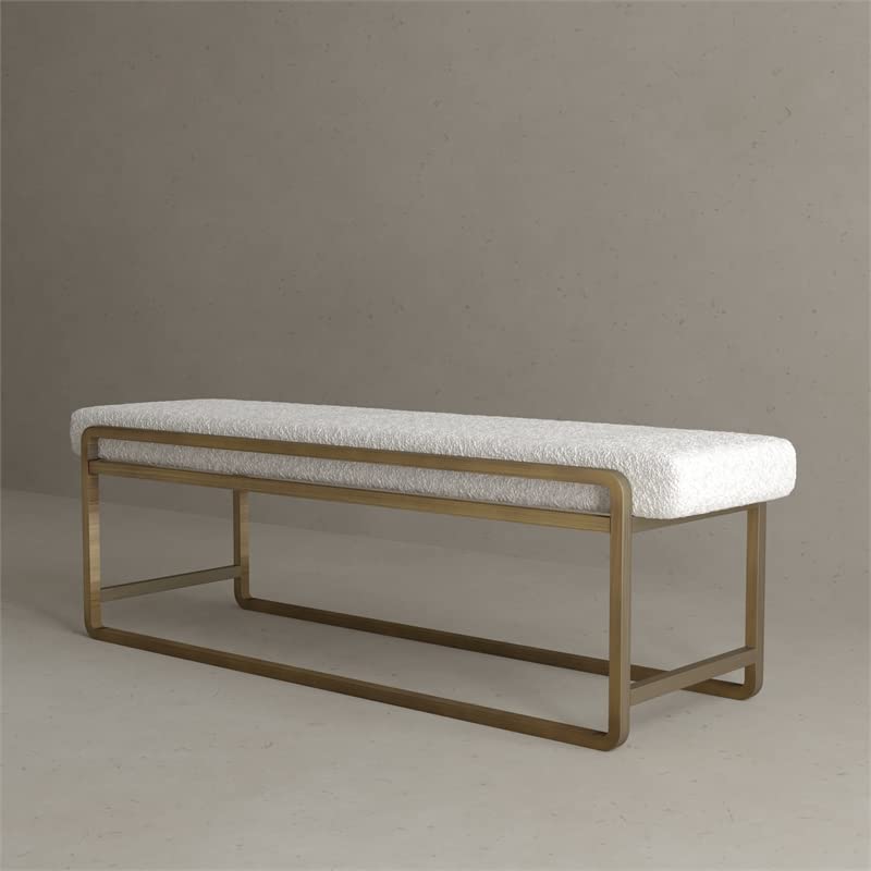 American Home Classic Cole Modern Stainless Steel/Boucle Bench in Brass/Ivory