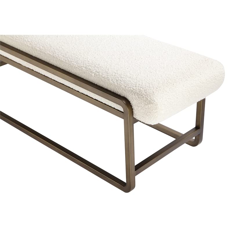 American Home Classic Cole Modern Stainless Steel/Boucle Bench in Brass/Ivory