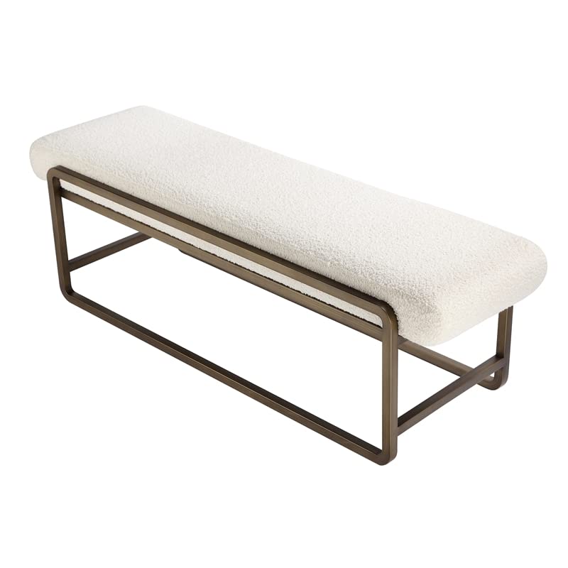 American Home Classic Cole Modern Stainless Steel/Boucle Bench in Brass/Ivory