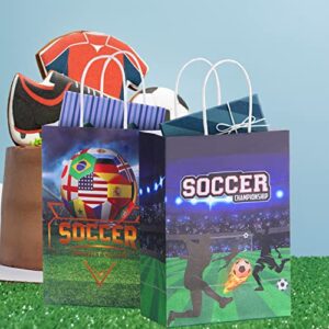 SPERPAND 24Pcs Soccer Goodies Gift Bags with 24Pcs Tissues, 2 Styles Sturdy Fancy Paper Bags with Handles for Holiday Sports Party, Birthdays, Weddings and Ceremonies(8.7 * 6.3 * 3.1)