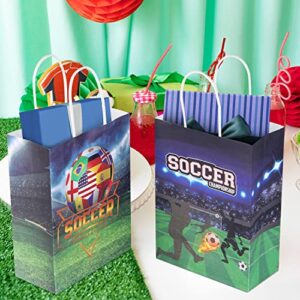 SPERPAND 24Pcs Soccer Goodies Gift Bags with 24Pcs Tissues, 2 Styles Sturdy Fancy Paper Bags with Handles for Holiday Sports Party, Birthdays, Weddings and Ceremonies(8.7 * 6.3 * 3.1)