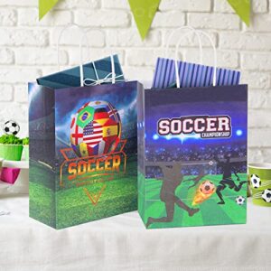 SPERPAND 24Pcs Soccer Goodies Gift Bags with 24Pcs Tissues, 2 Styles Sturdy Fancy Paper Bags with Handles for Holiday Sports Party, Birthdays, Weddings and Ceremonies(8.7 * 6.3 * 3.1)